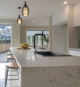 Kitchen Benchtop Ideas Wellington | Waterfall Marble Benchtop